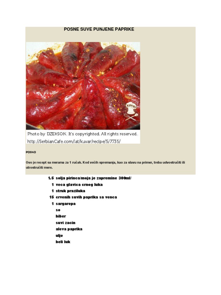 Posne Suve Punjene Paprike | PDF