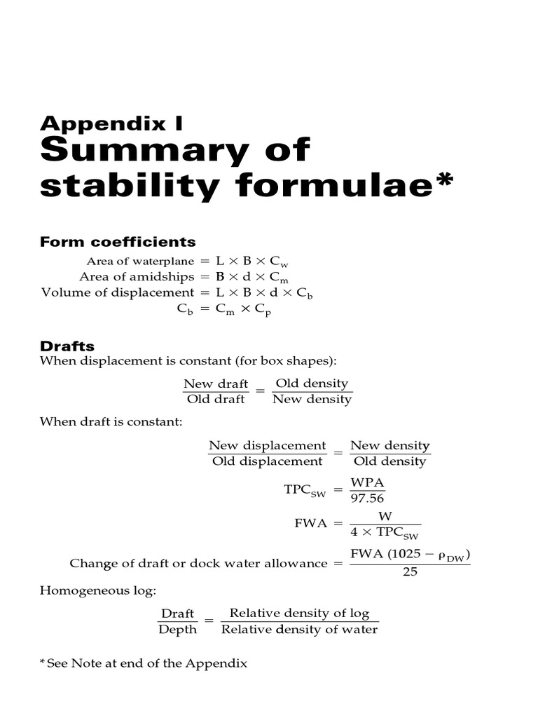 Ship Stability Formule | PDF | Physical Quantities | Ships