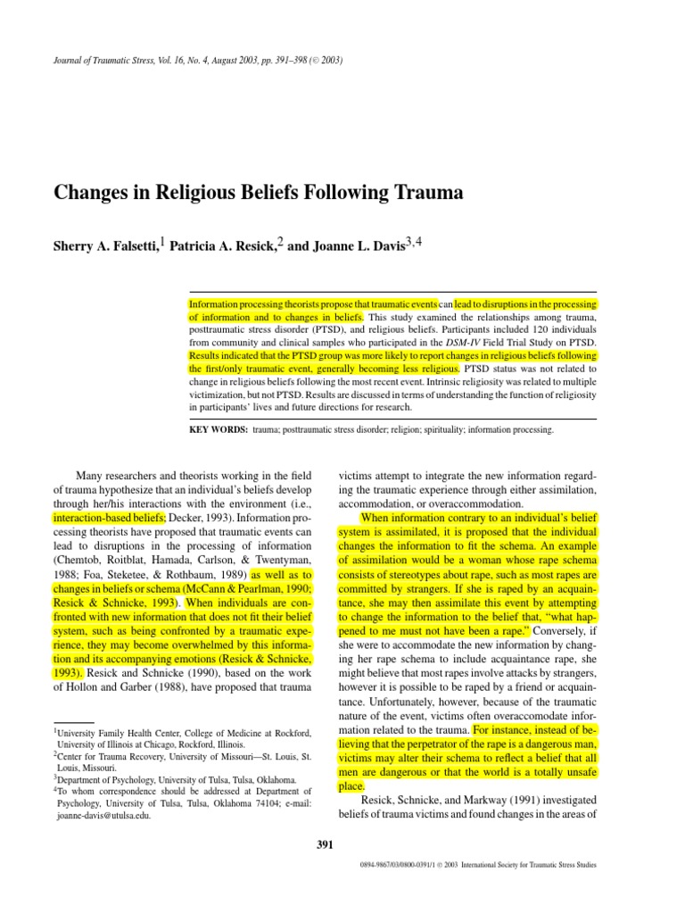 Changes in Religious Beliefs Following Trauma | PDF | Psychological ...