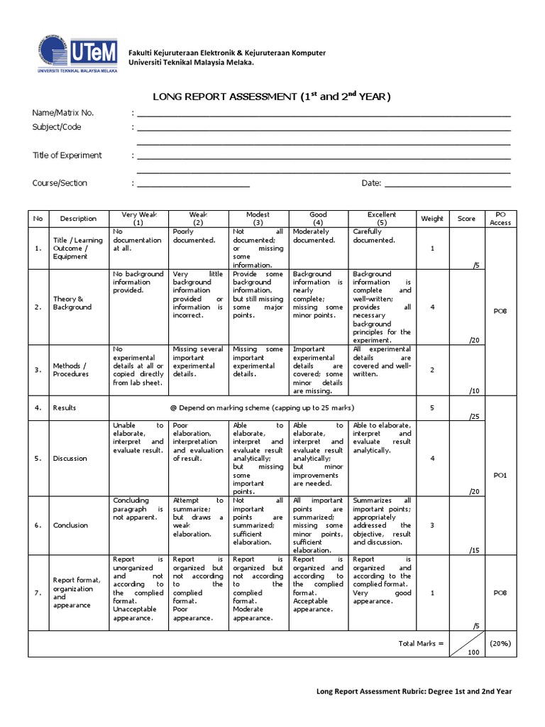 1-2 - Year 1 and 2 - Rubrik Makmal - Long Report - 06032013 | PDF ...