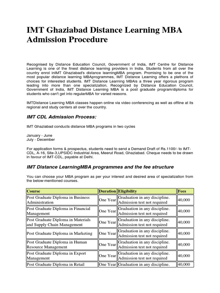 IMT Ghaziabad Distance Learning MBA Admission Procedure | PDF ...