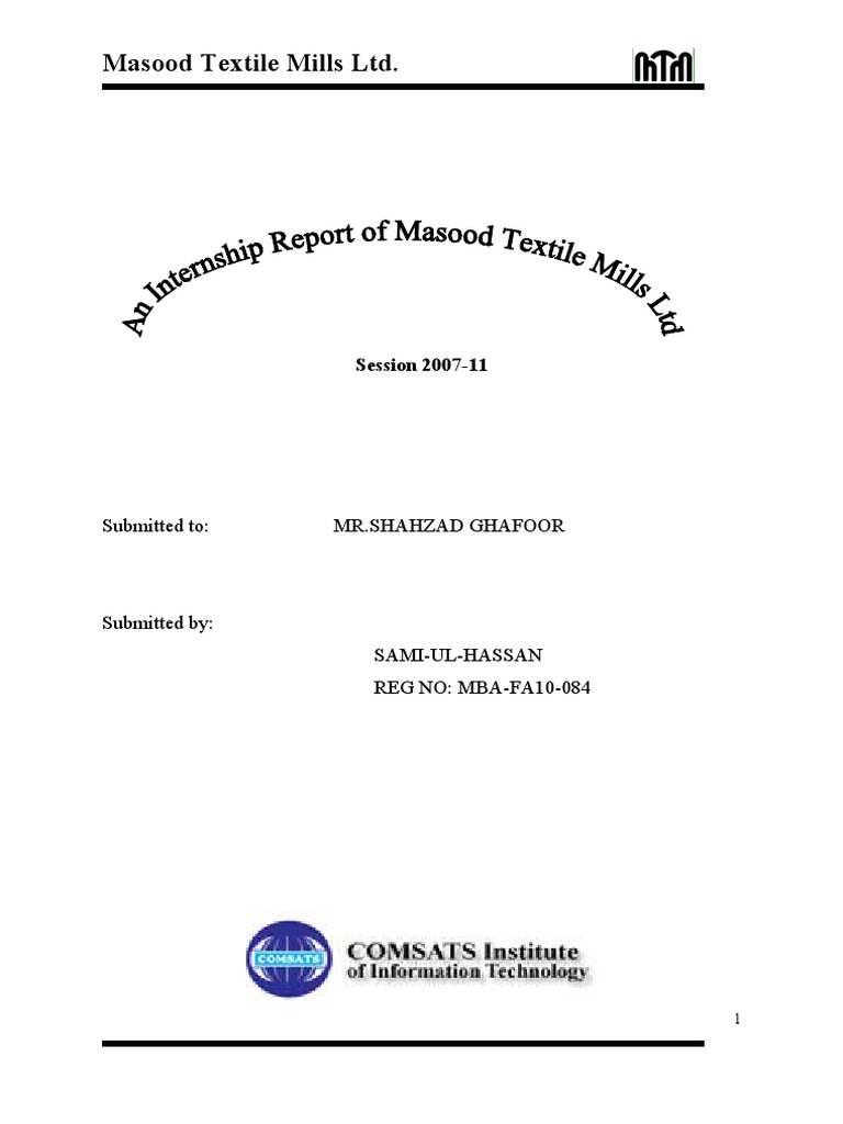 8 INTERNSHIP REPORT MTM Textile Mill Limited MBA | PDF | Textile ...