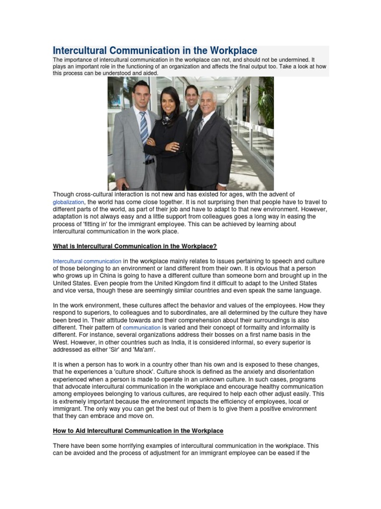 Intercultural Communication in The Workplace | PDF | Cross Cultural ...