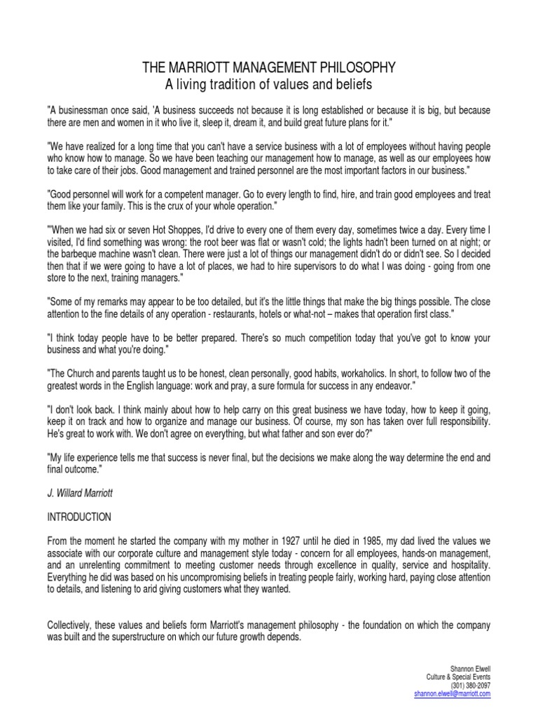 Marriott Management Philosophy Explained | PDF | Menu | Employment