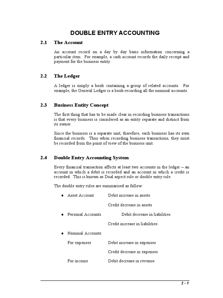 Double Entry Accounting: 2.1 The Account | PDF | Debits And Credits ...