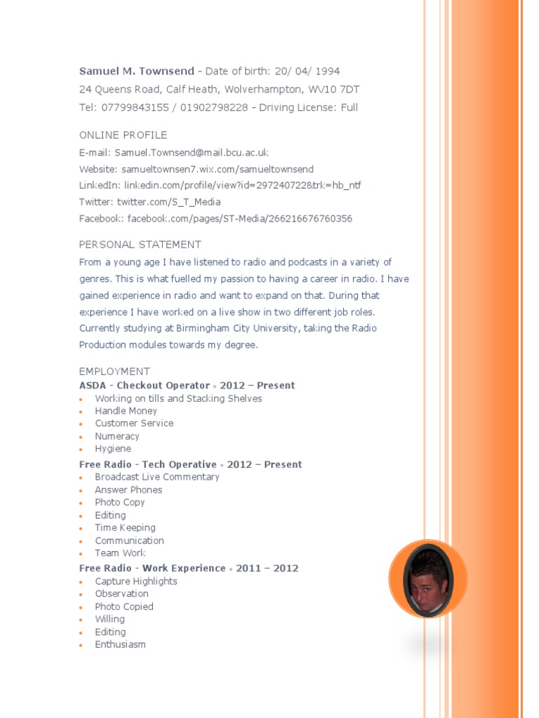 CV: Samuel Townsend | PDF | Radio | Mass Media