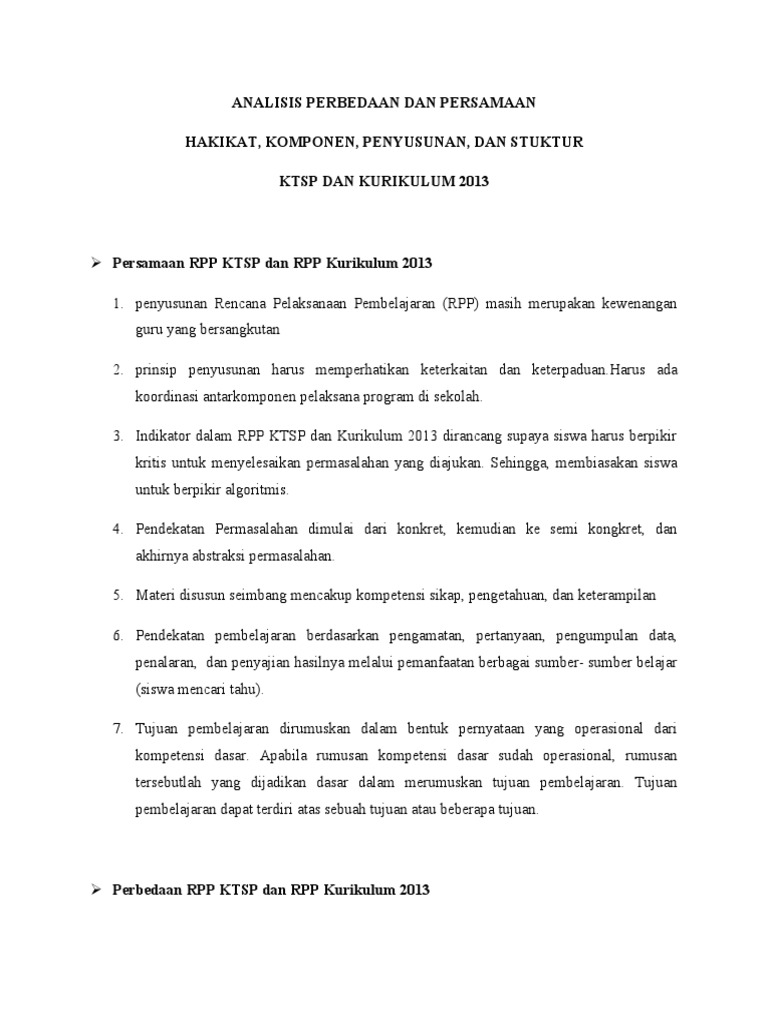 Perbandingan RPP KTSP dan Kurikulum 2013 | PDF
