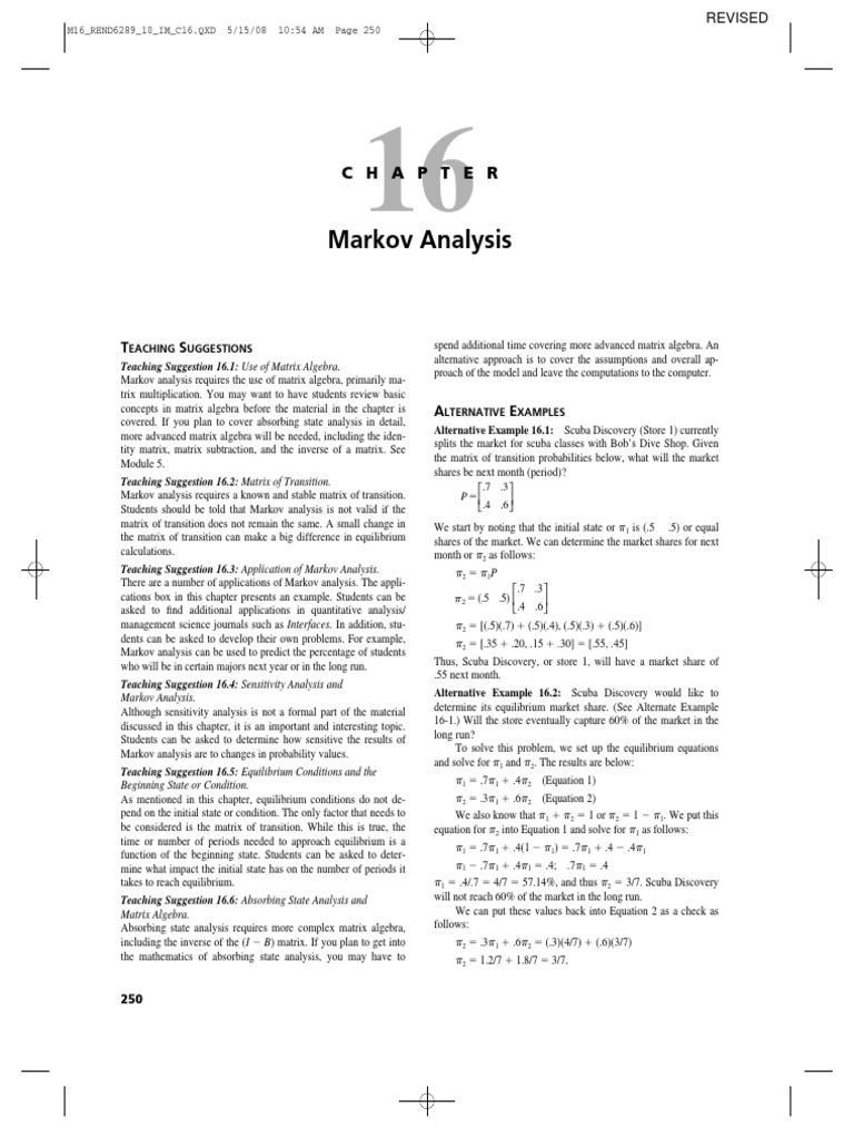 Markov Analysis: Eaching Uggestions | PDF | Markov Chain | Matrix ...