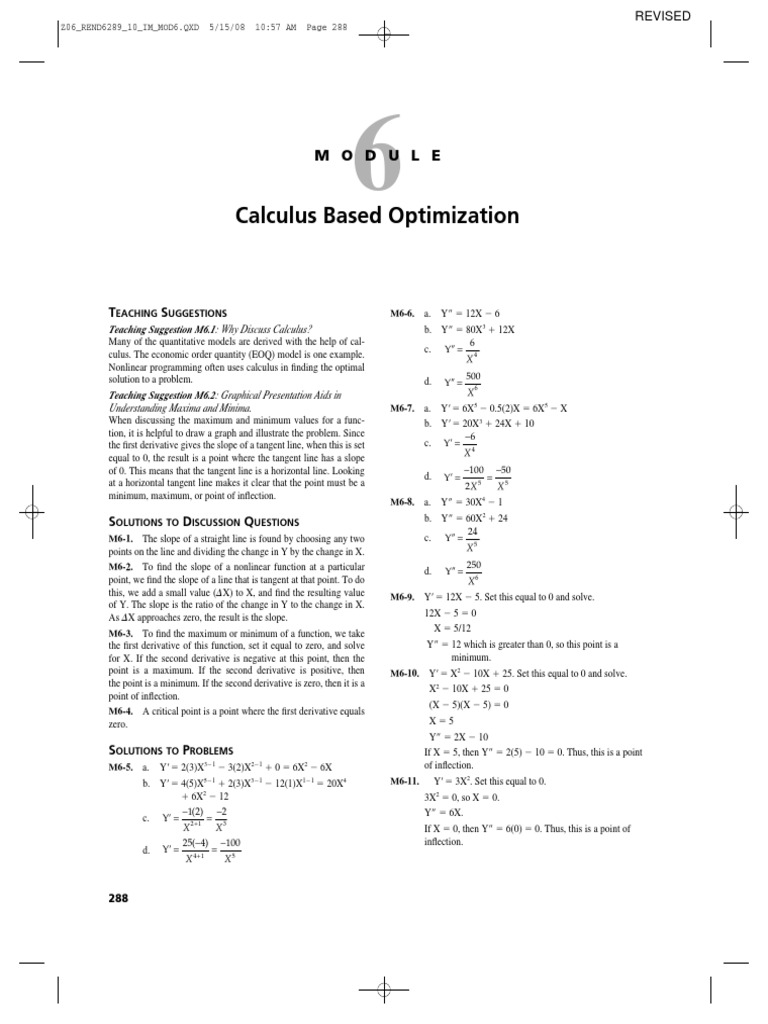 Calculus Based Optimization: Eaching Uggestions M6-6 | PDF | Slope ...