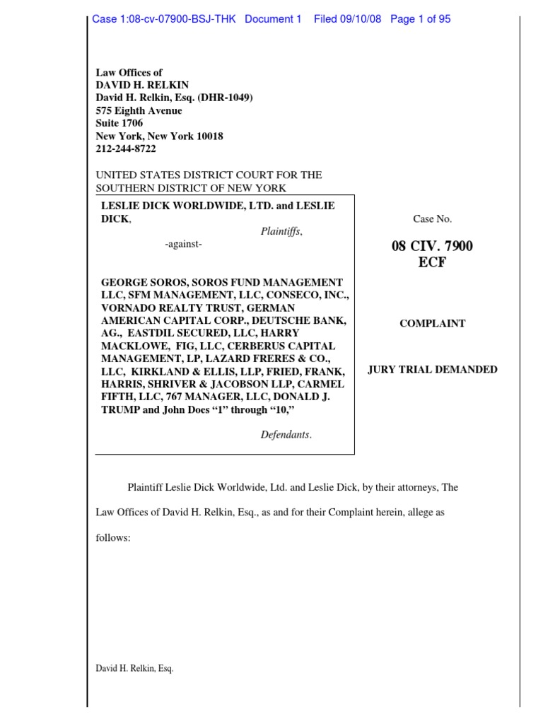 Soros RICO Case Against Leslie Dick Worldwide | PDF | Racketeer ...