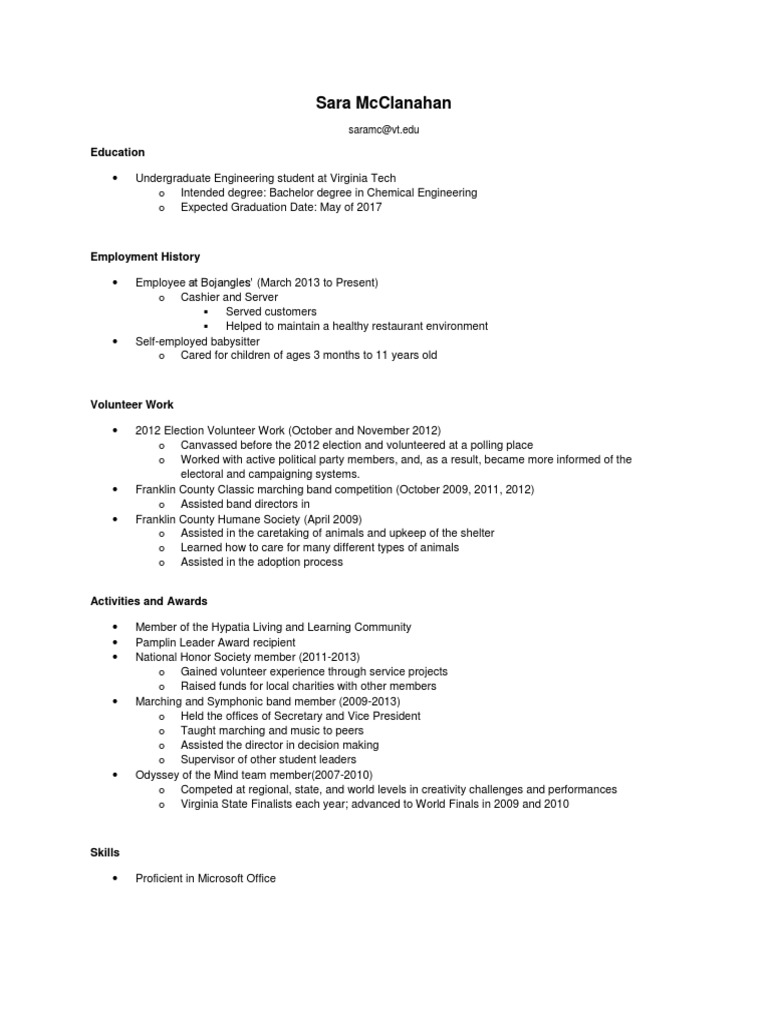 Sara McClanahan's Resume Summary | PDF