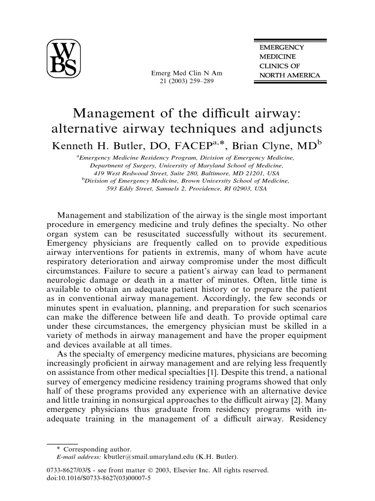 Management Of The Difficult Airway Alternative Airway Techni Pdf