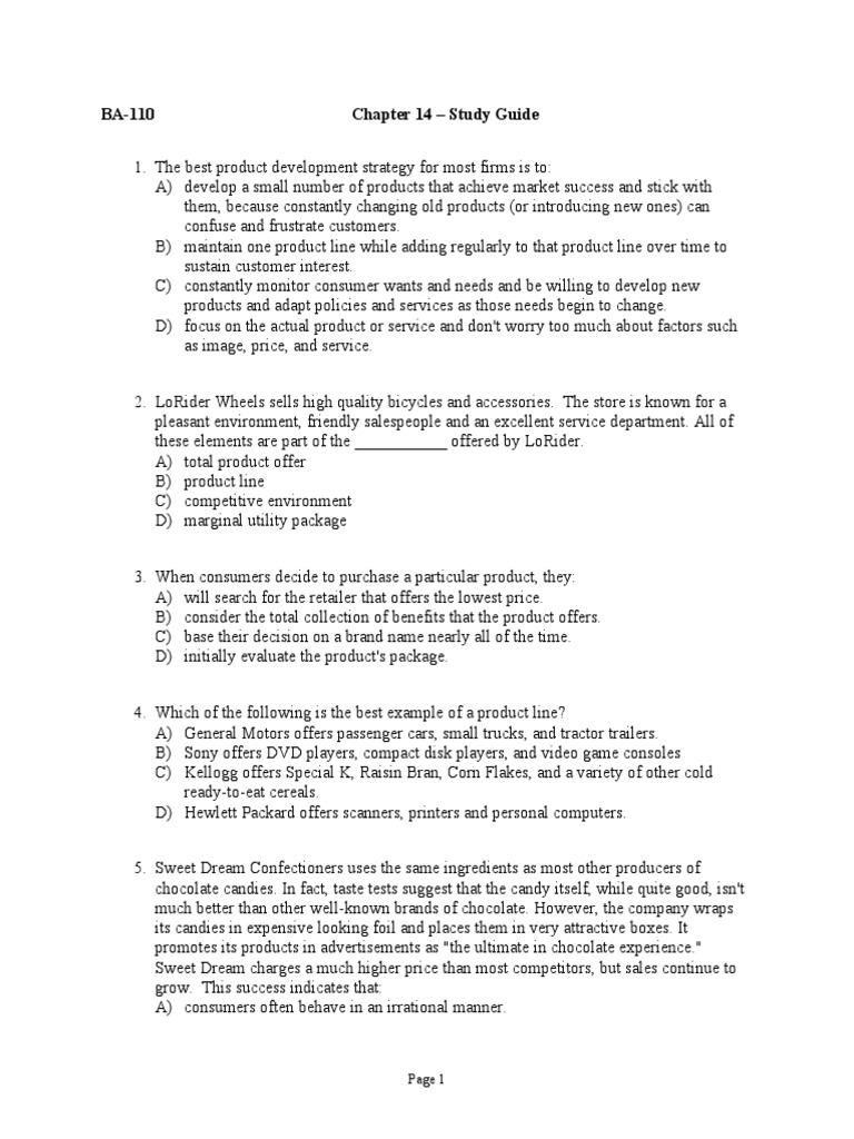 Ch. 14 Study Guide (7) No A.K. | PDF | Brand | Strategic Management