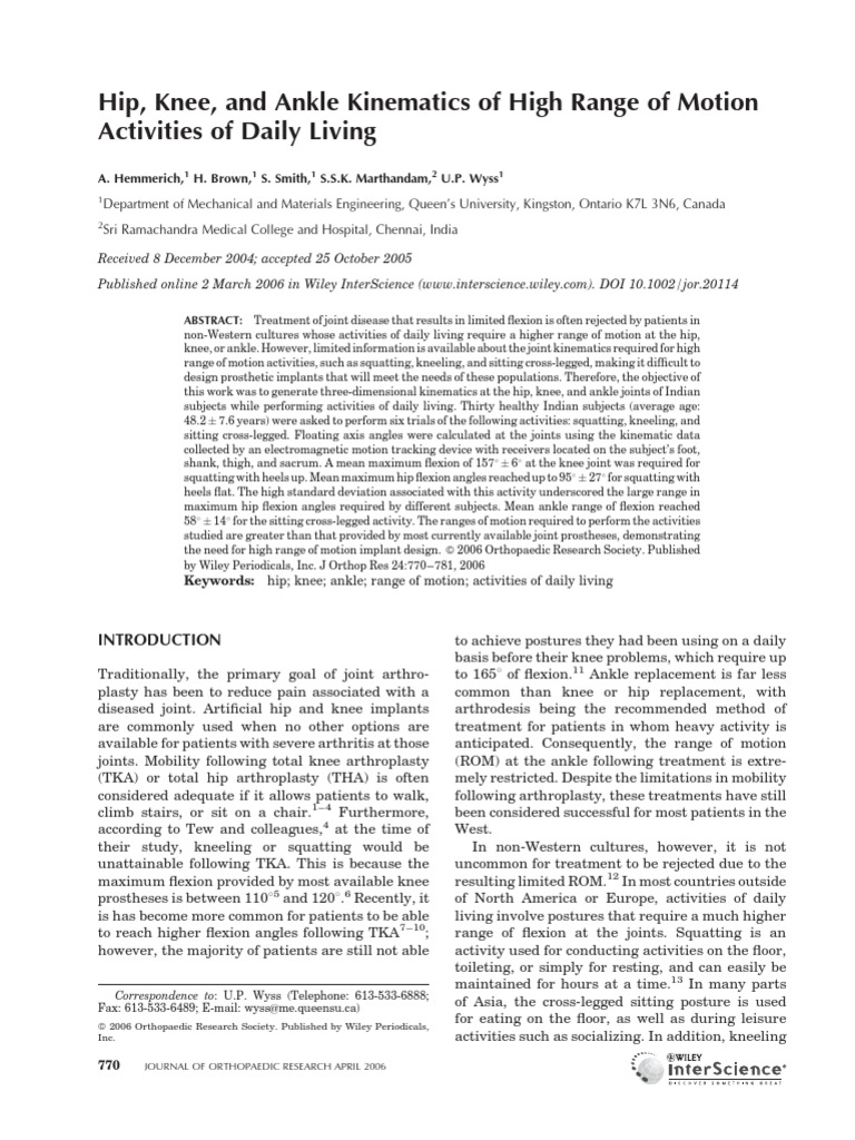 Hip, Knee, and Ankle Kinematics of High Range of Motion Activities of ...