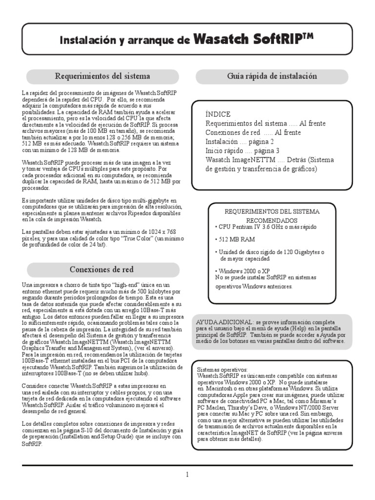 Wasatch Softrip: Instalación Y Arranque de | PDF | Impresora ...