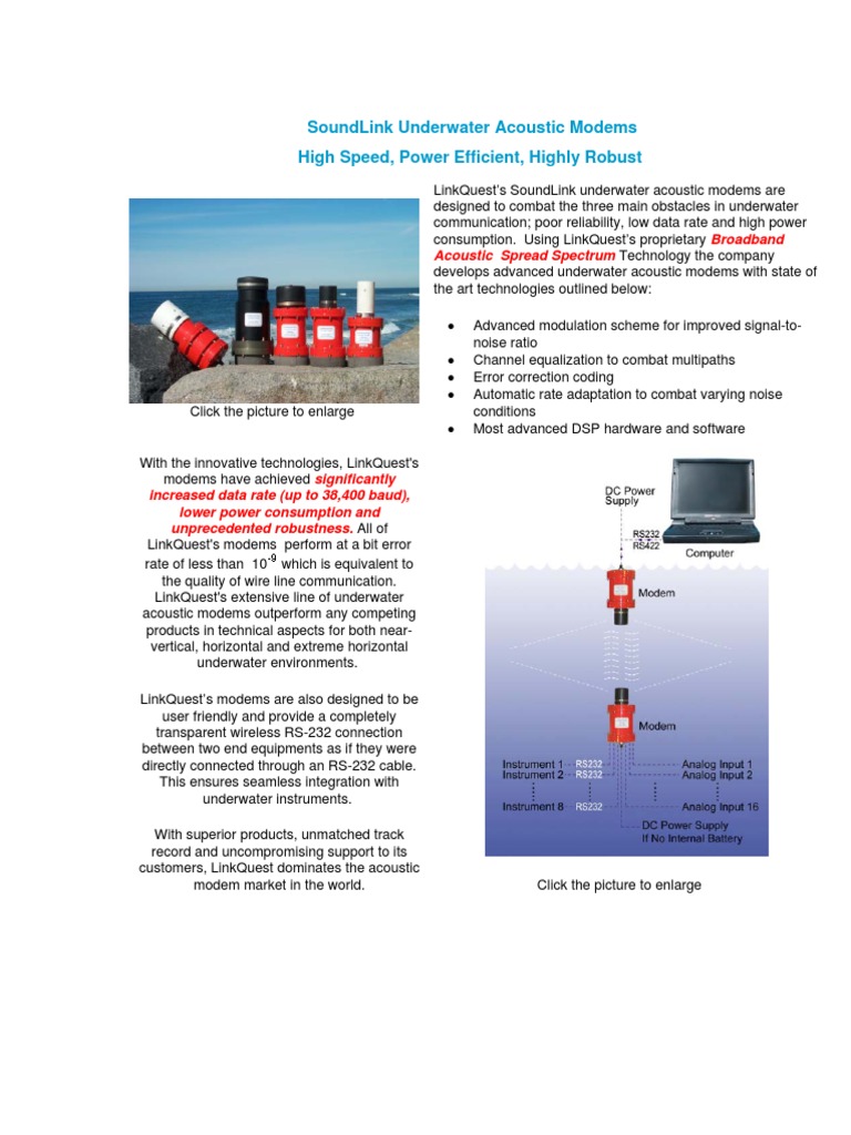 SoundLink Underwater Acoustic Modems | Modem | Bit Rate