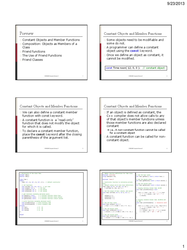 Preview: Constant Objects and Member Functions | PDF | Constructor ...
