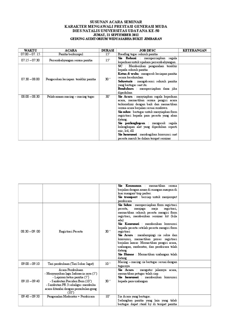 Rundown Acara Seminar Plan 1 | PDF