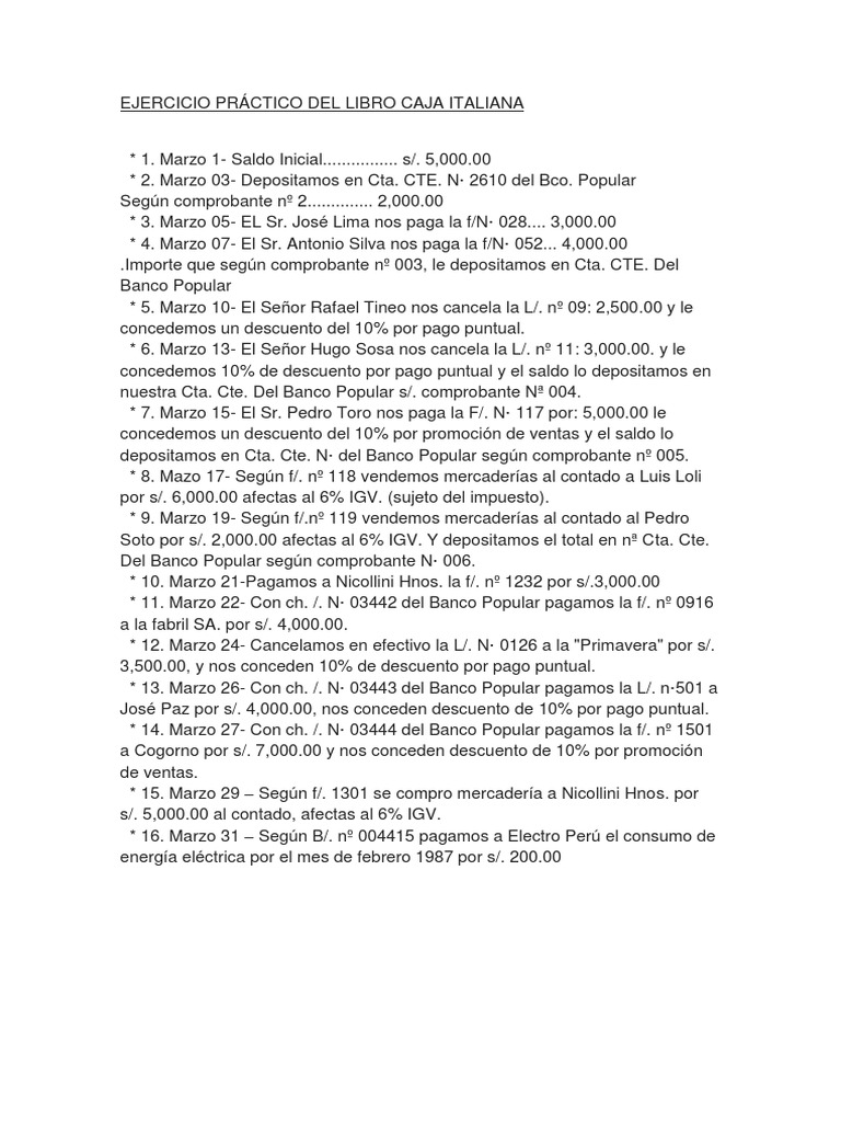 Ejercicio Práctico: Caja Italiana | PDF | Cheque | Bancos