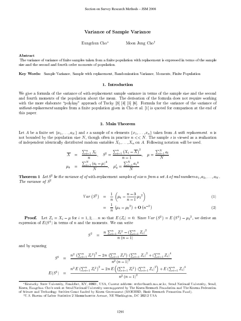 Variance of Sample Variance | PDF | Variance | Sampling (Statistics)