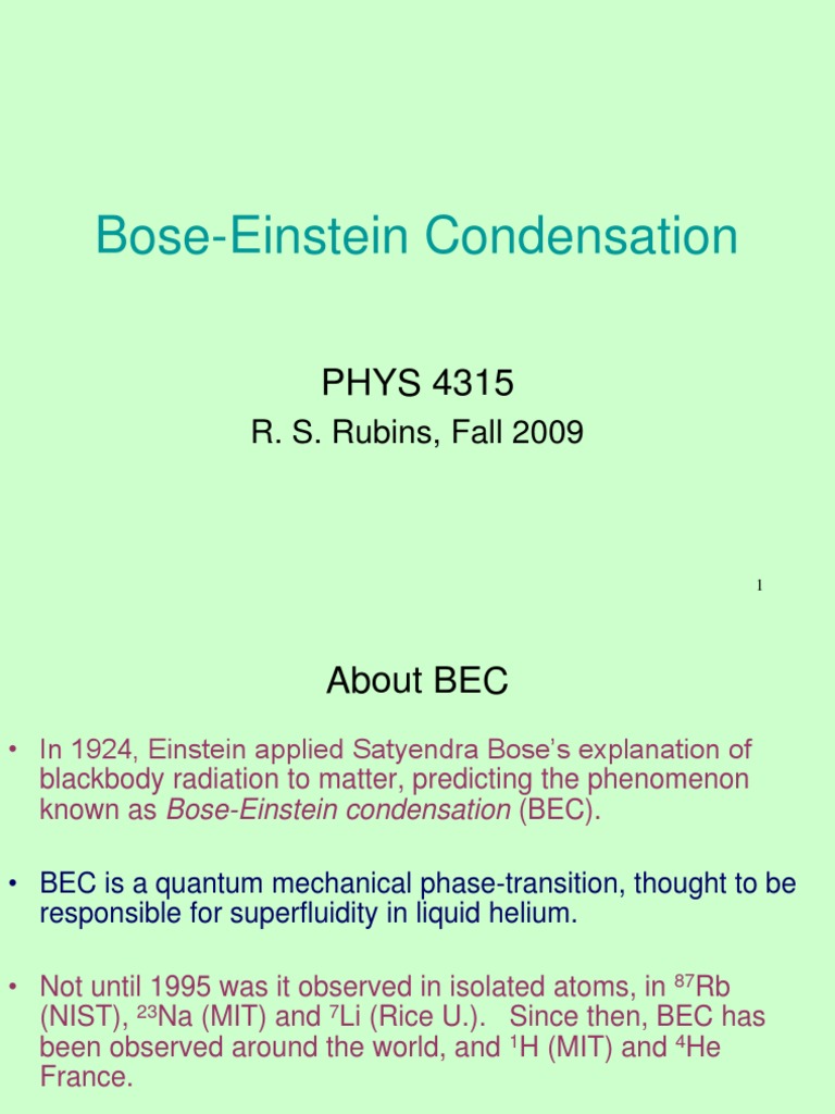 Bose Einstein Condensation | PDF | Boson | Solid State Engineering