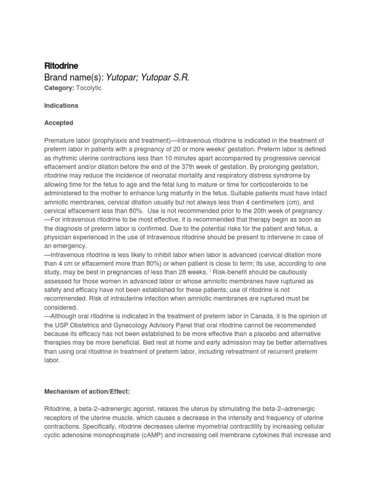 Ritodrine | PDF | Preterm Birth | Smooth Muscle Tissue