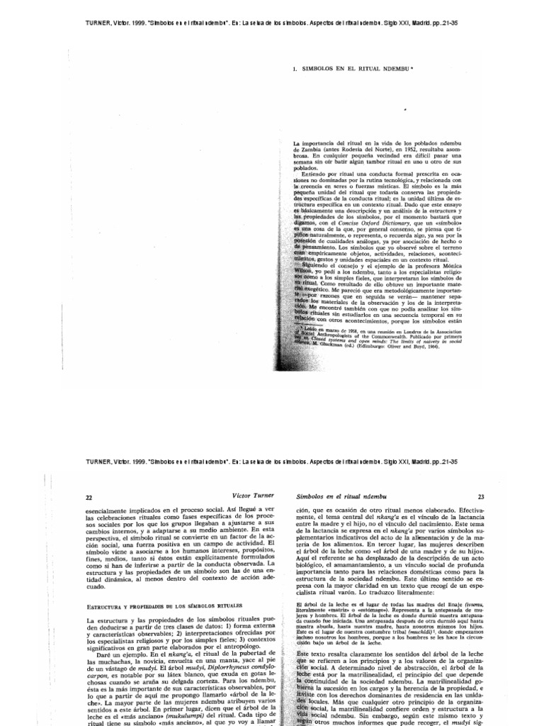 Turner Simbolos en El Ritual Ndembu | PDF | Rituales | Mujer