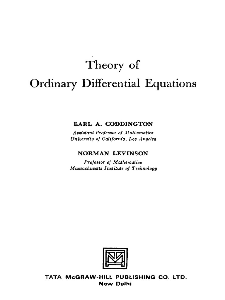 Theory of Ordinary Differential Equations (Coddington, Levinson) | PDF
