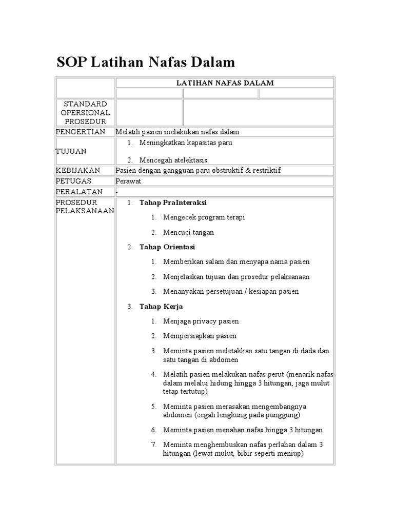 SOP Latihan Nafas Dalam | PDF