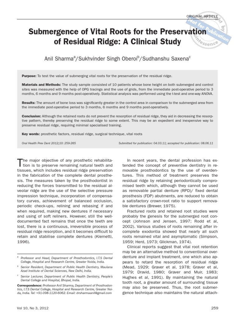 Submergence of Vital Root For Preservation of Residual Ridge | PDF ...