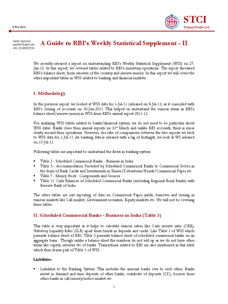 A Guide To RBIs Weekly Statistical Supplement - Part II | PDF | Reserve ...