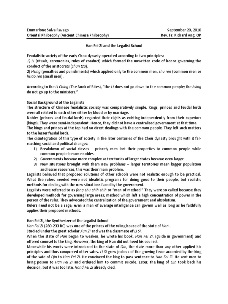 Report On Han Fei Zi and The Legalist School | PDF | Eastern Philosophy ...