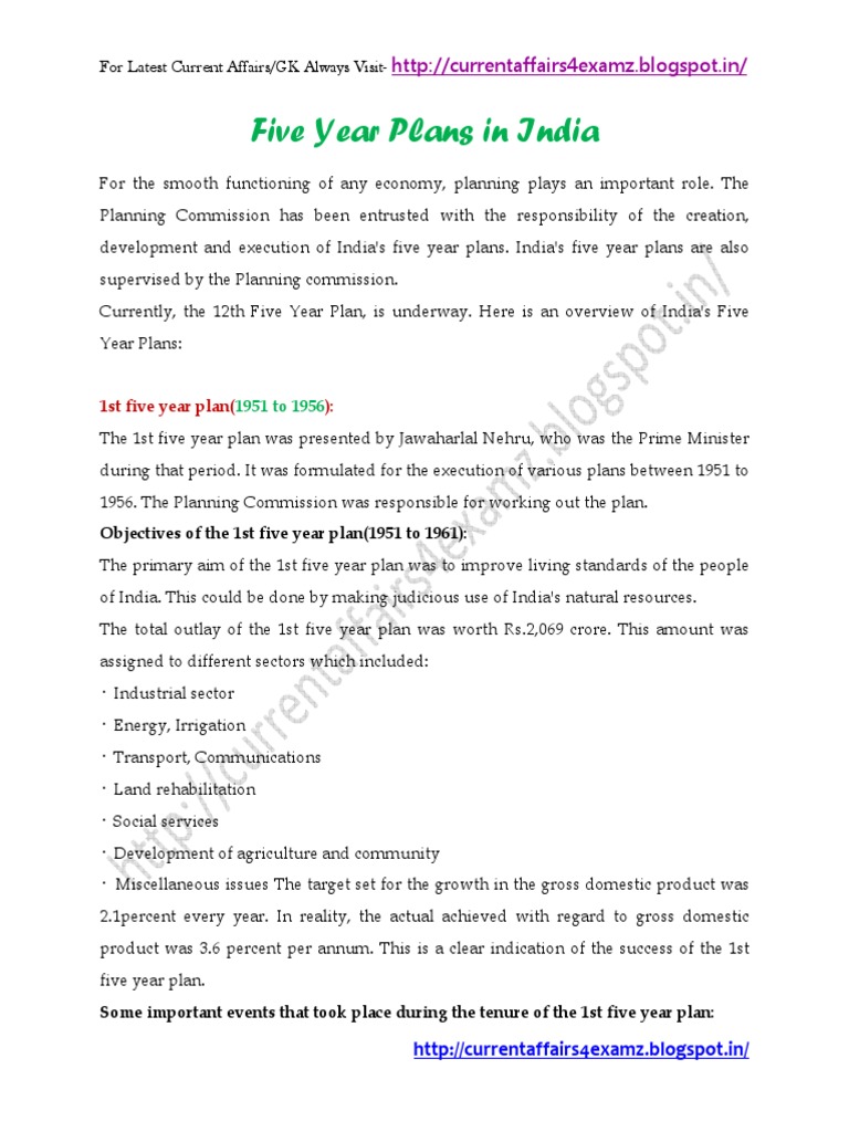 Five Year Plans in India.pdf | Economy Of India | Economic Growth