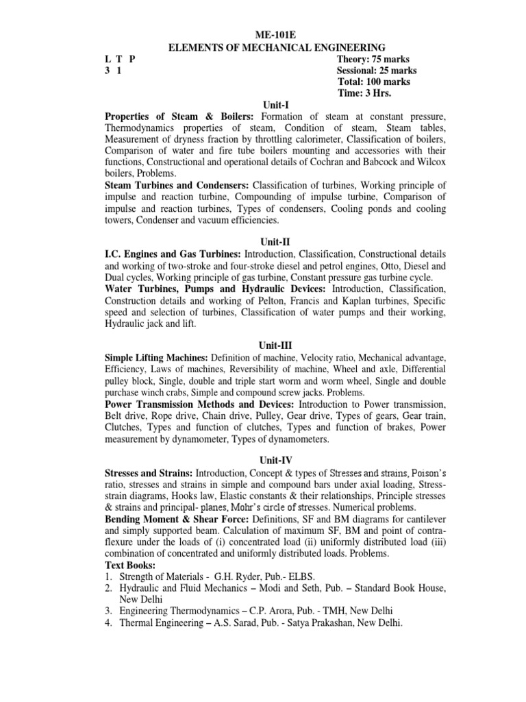 Elements of Mechanical Engineering Syllabus For 1st Sem B.Tech | PDF ...