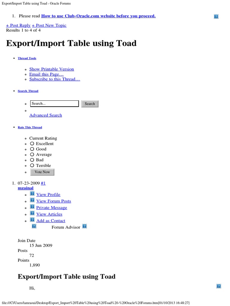 Export Import Table Using Toad Oracle Forums Pdf Pdf Internet Forum Oracle Database 