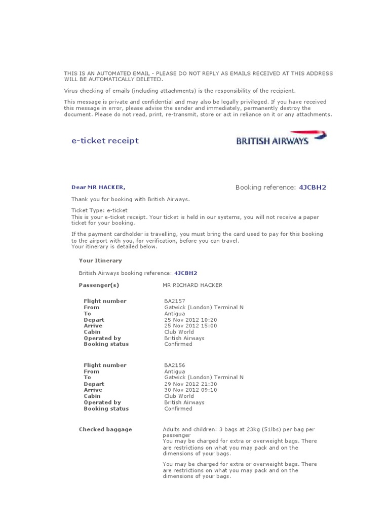 British Airways E-Ticket Receipt | PDF | Fee | Value Added Tax