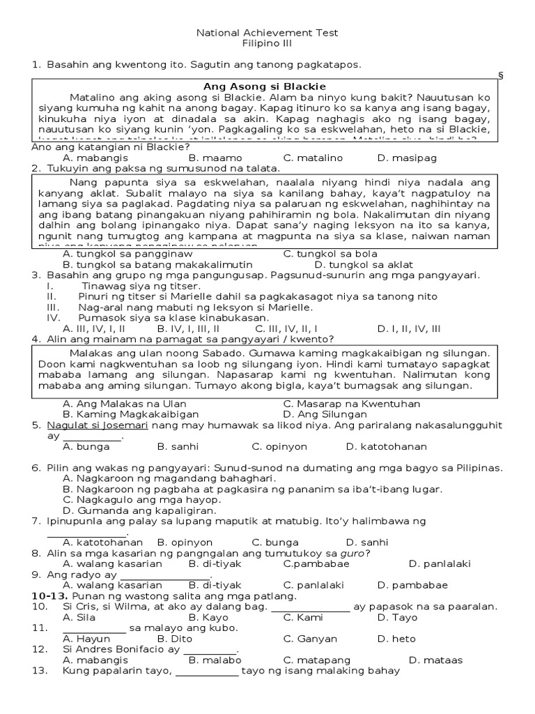 National Achievement Test Reviewer | PDF