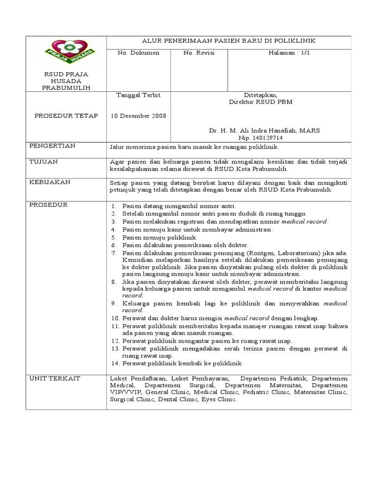 SOP Alur Penerimaan Pasien Dan Pasien Pulang, DLL | PDF