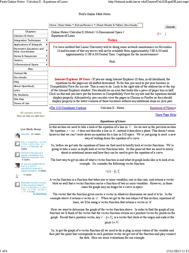 Calculus II - Equations of Lines | PDF