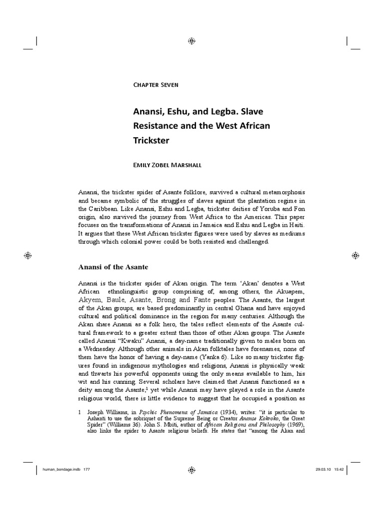 Emily Zobel Marshall - Anansi Eshu and Legba Slave Resistnce and The ...