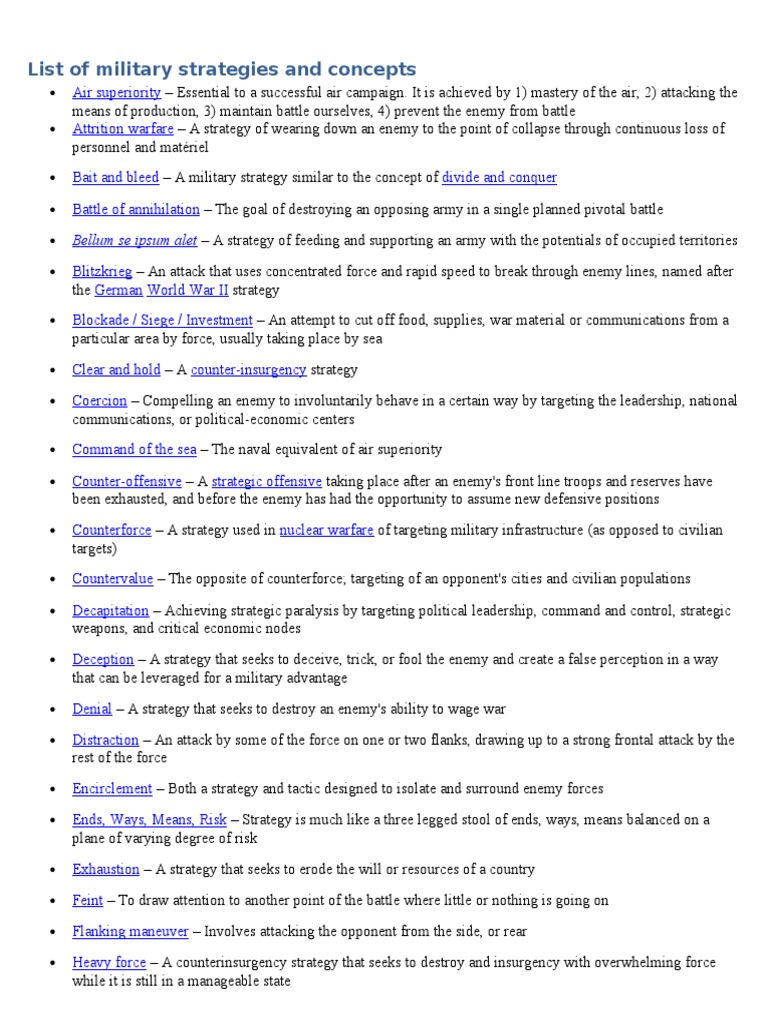 List of Military Strategies and Concepts | PDF | Flanking Maneuver ...