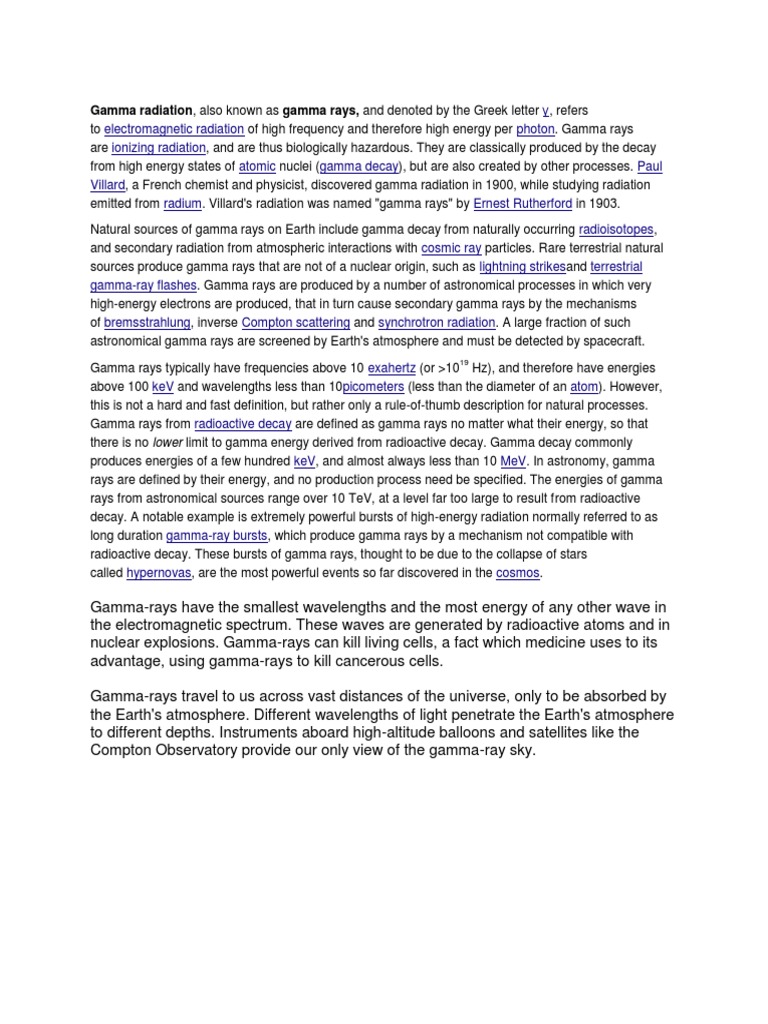 Gamma Radiation, Also Known As Gamma Rays, and Denoted by The Greek ...