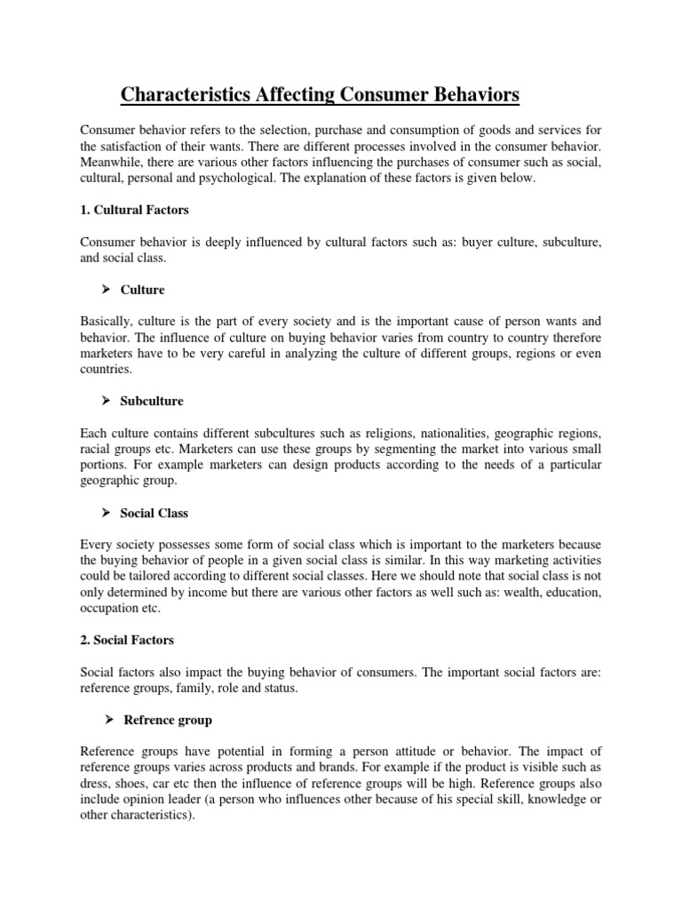 Characteristics Affecting Consumer Behaviors | PDF | Consumer Behaviour ...