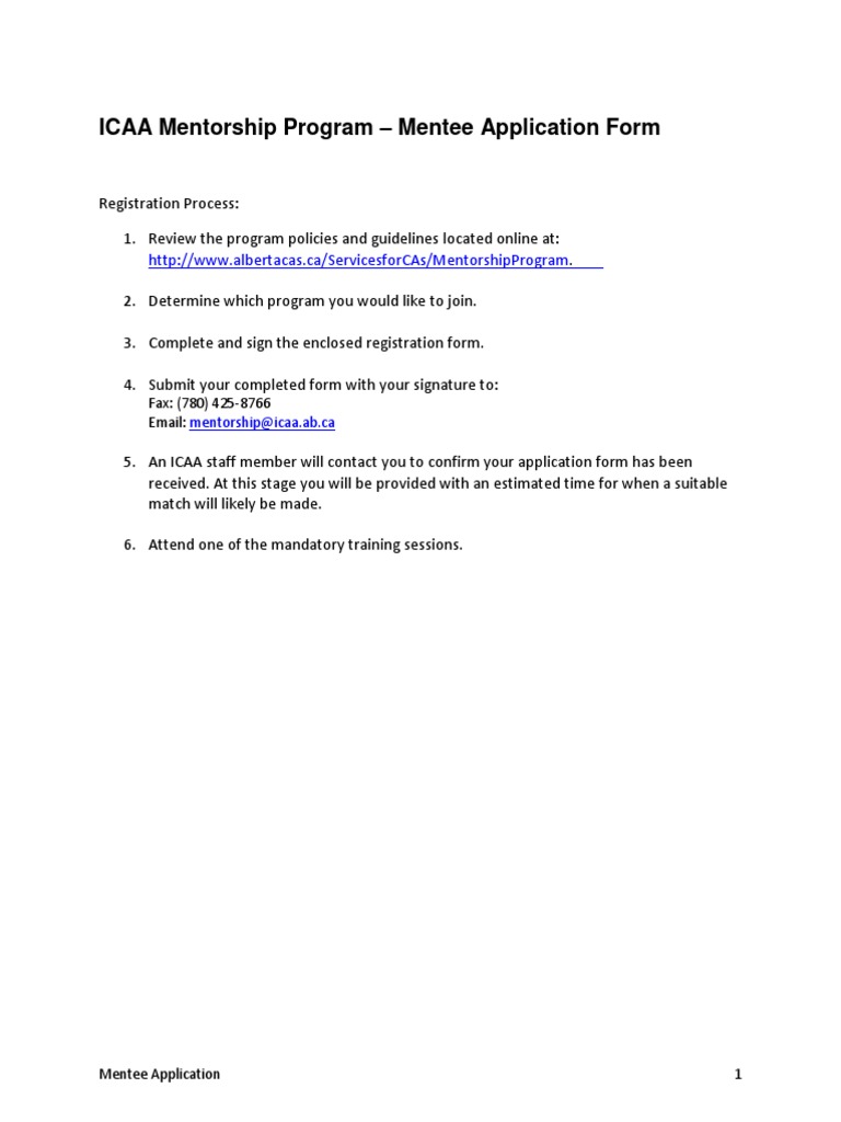 Mentee Registration Form CA | PDF | Mentorship | Business