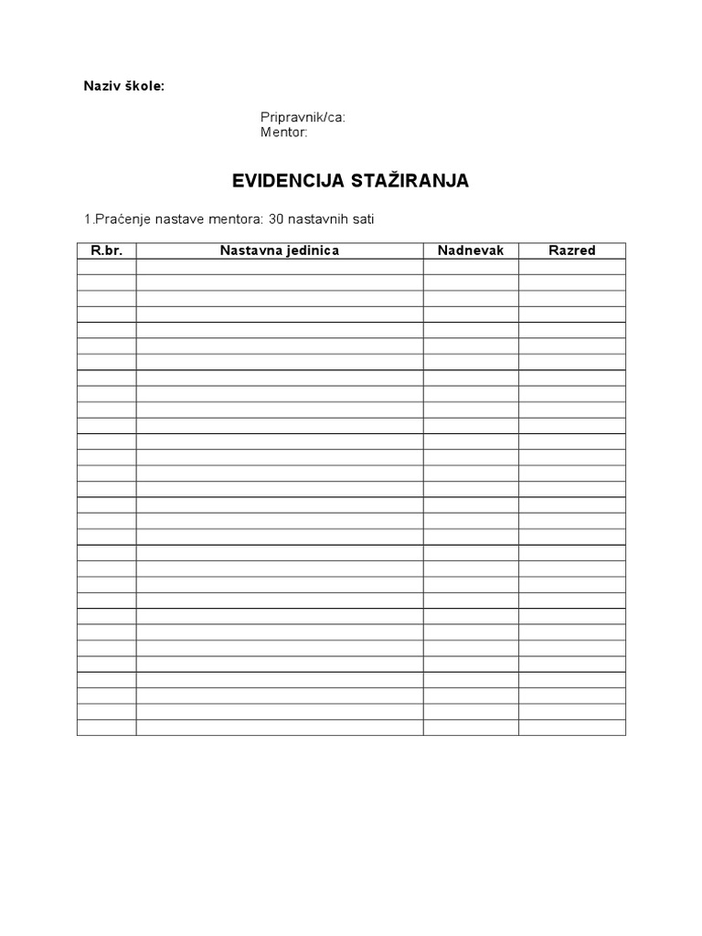 Evidencija Stažiranja | PDF