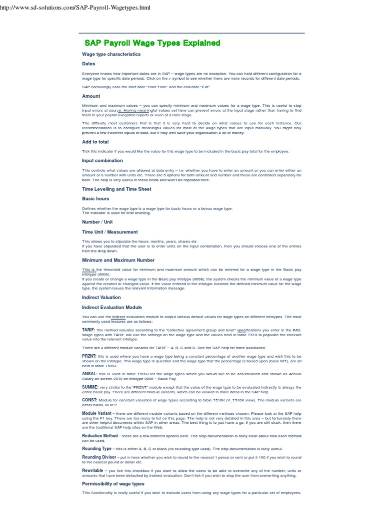 SAP HR and Payroll Wage Types | PDF | Payroll | Wage