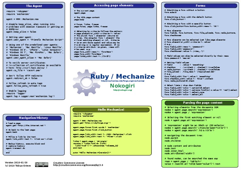 Ruby Mechanize Cheat Sheet | PDF | Safari (Web Browser) | X Path Ruby Mechanize Cheat Sheet | PDF | Safari (Web Browser) | X Path