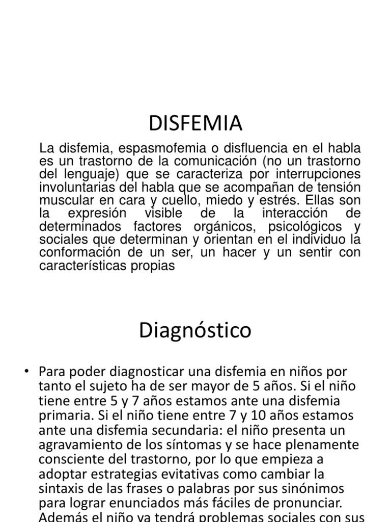 Características de la Disfemia | PDF | Tartamudeo | Diagnostico medico