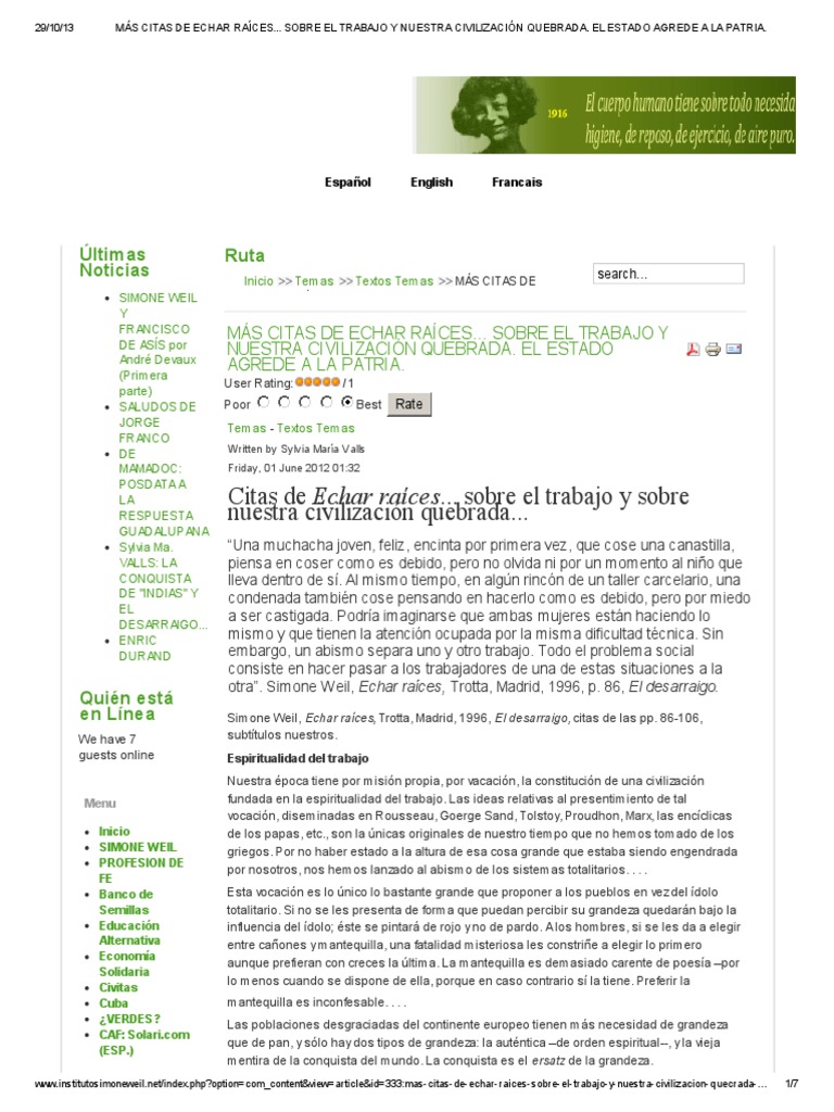 Simone Weil - Echar Raíces (Fragmentos) | PDF | Nación | Estado (política)