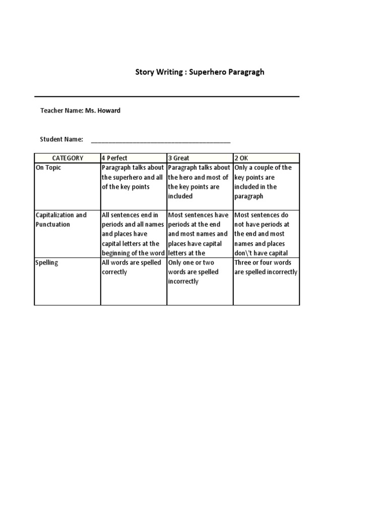 Superhero Rubric | PDF | Career & Growth | Language Arts & Discipline